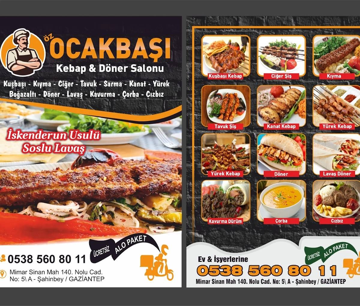 Menu at Öz Ocakbaşı Kebap Döner, Gaziantep