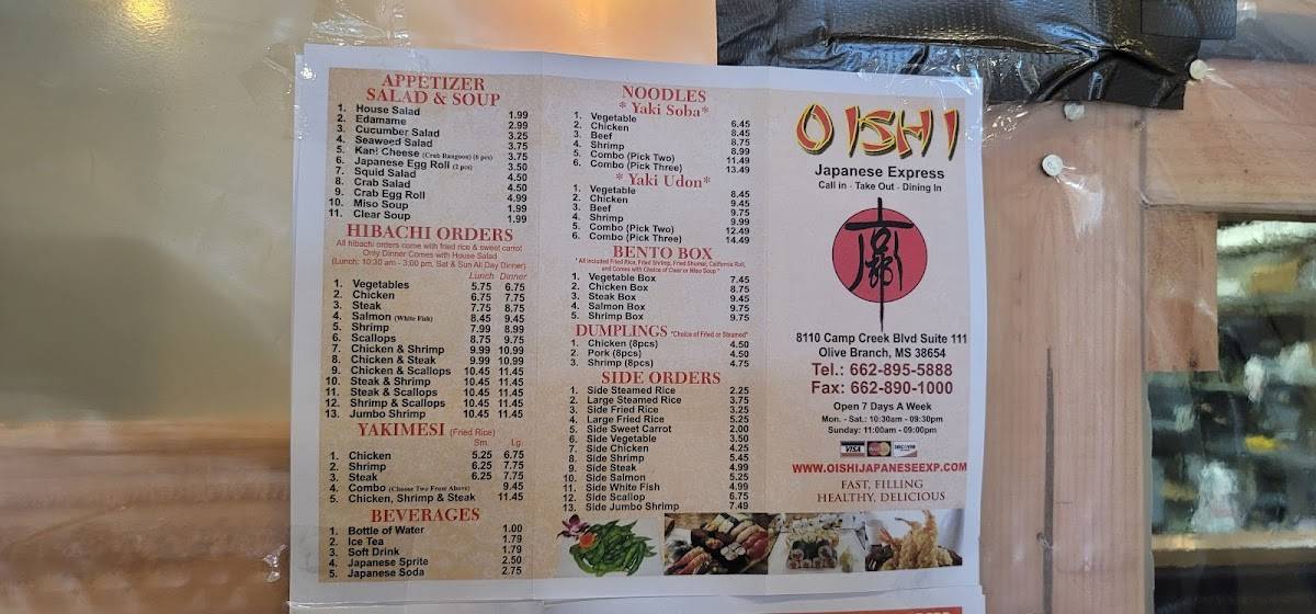 Carta del restaurante Oishi Japanese Express of Olive Branch, Olive Branch