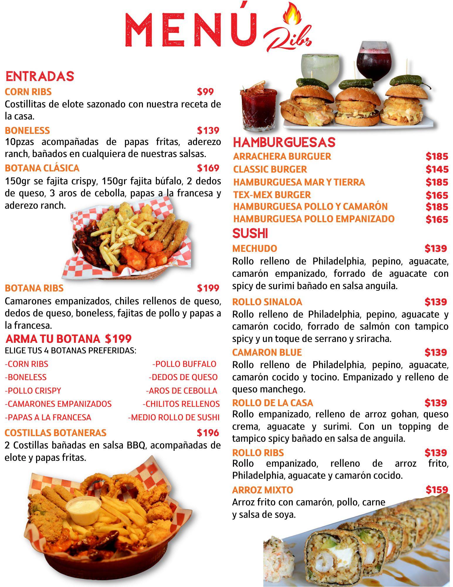 Carta de Ola Sinaloa - Mariscos Auténticos Rib’s Restaurant-Bar, Monclova