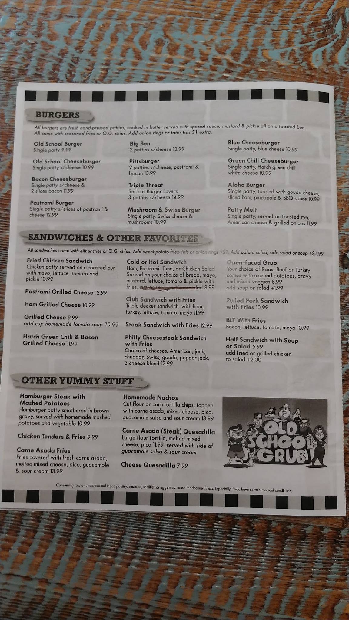 Menu at Old School Grub/ OSG Cafe, Mesa, E Main St
