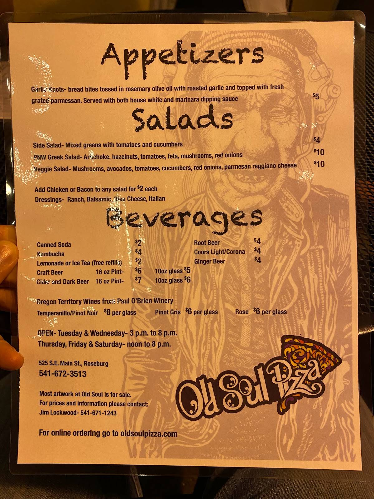 Menu at Old Soul Pizza pizzeria, Roseburg, 525 SE Main St