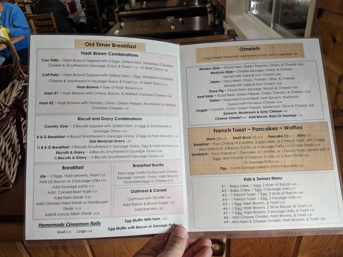 Menu at Old Timer Cafe, Saint Ignatius