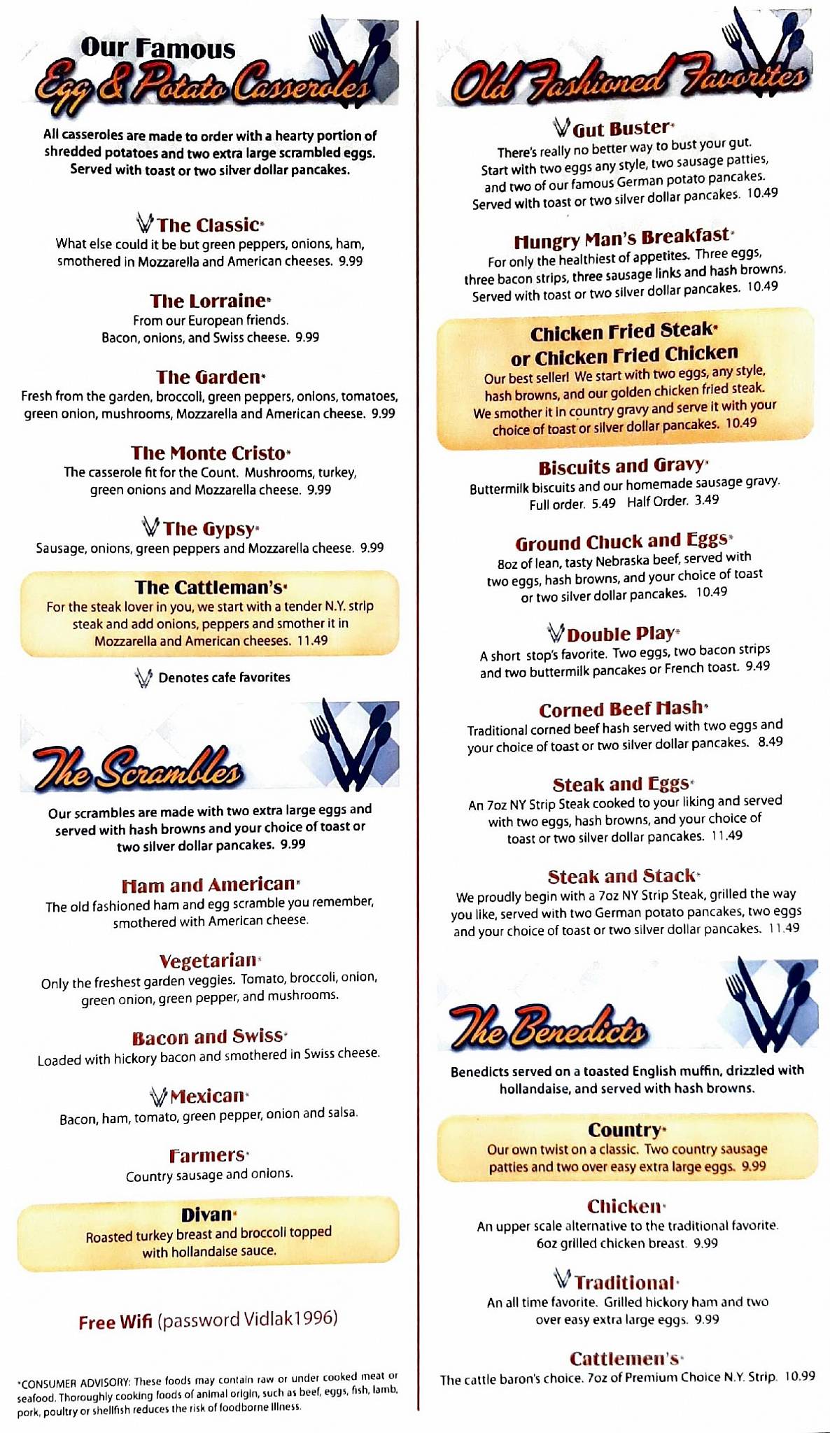 Menu at Vidlak's Brookside Cafe, Omaha