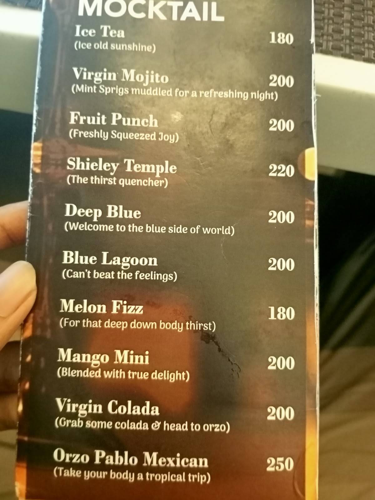 Menu at Orzo, Telaulim