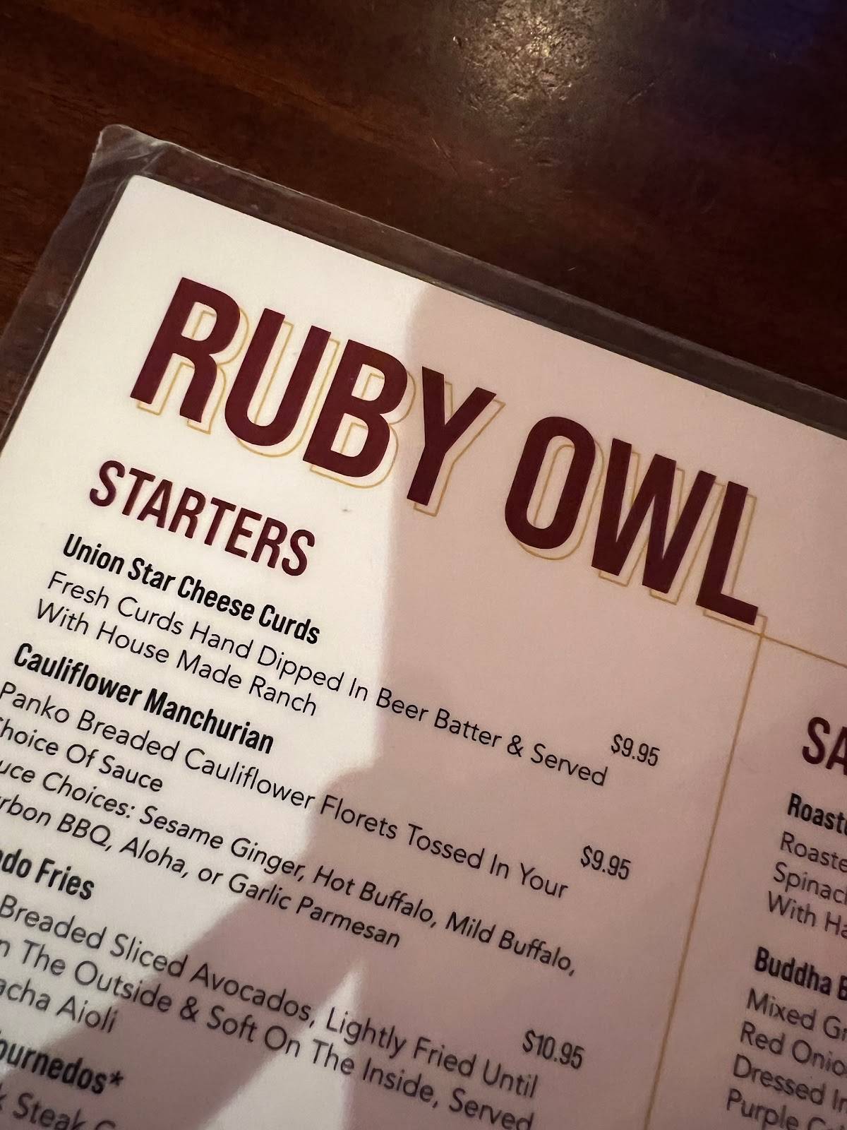 Menu at The Ruby Owl Tap Room pub & bar, Oshkosh