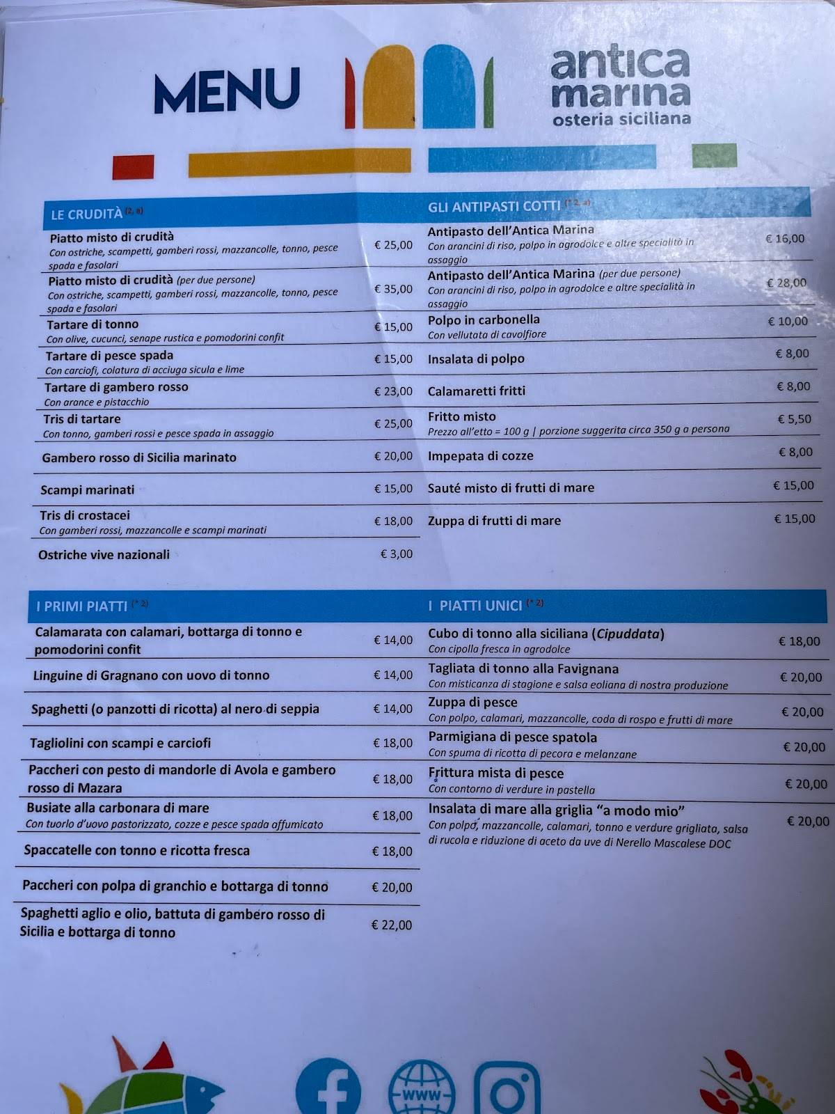 Menu da Osteria Antica Marina ristorante, Catania