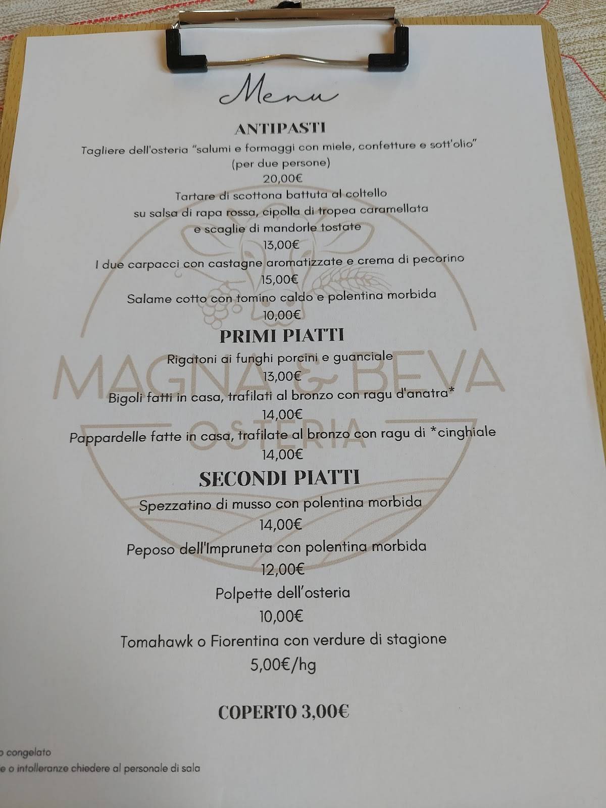 Menu da Magna &beva ristorante, Santa Margherita
