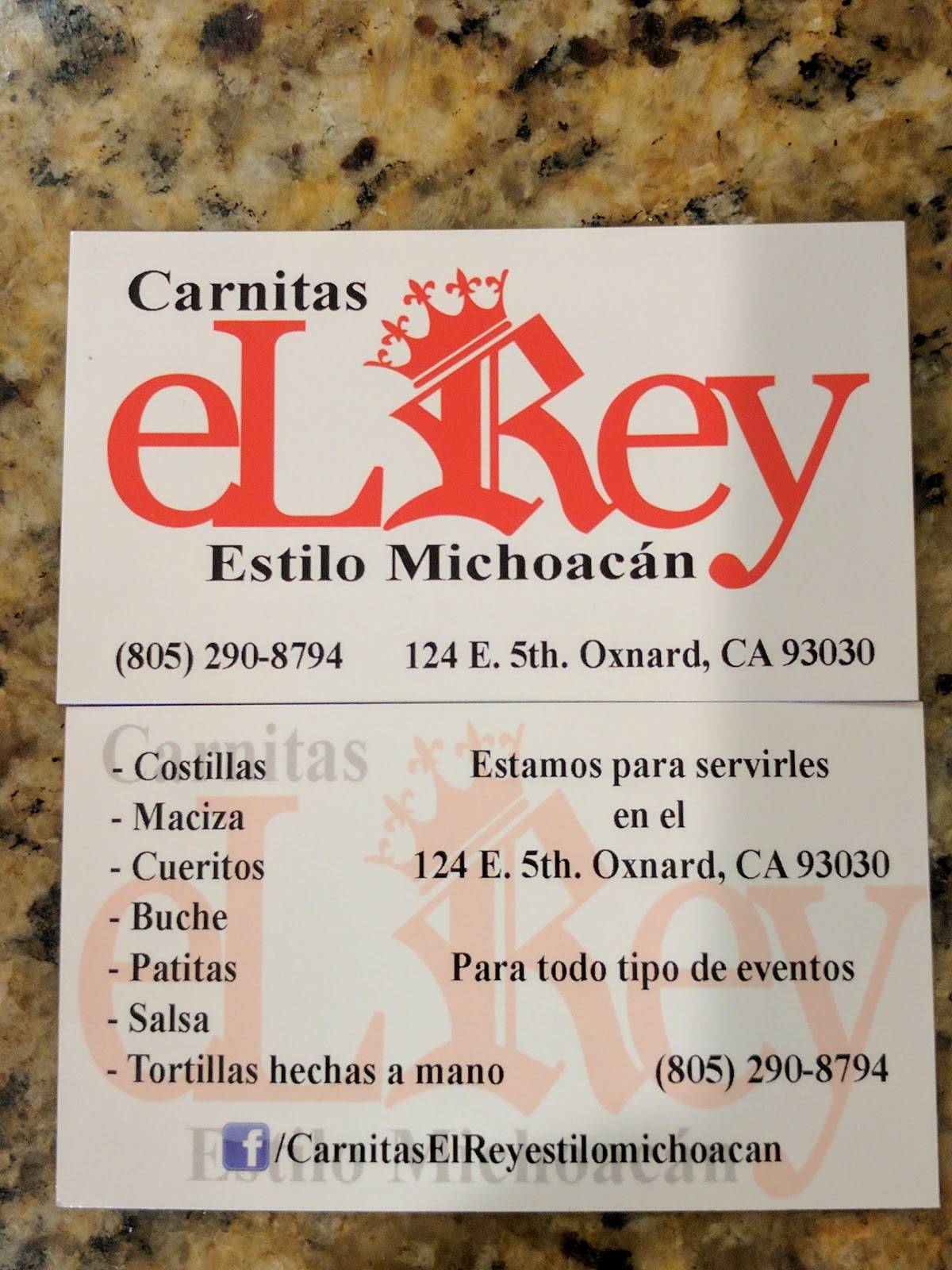 Menu at Carnitas El Rey restaurant, Oxnard, 124 E 5th St