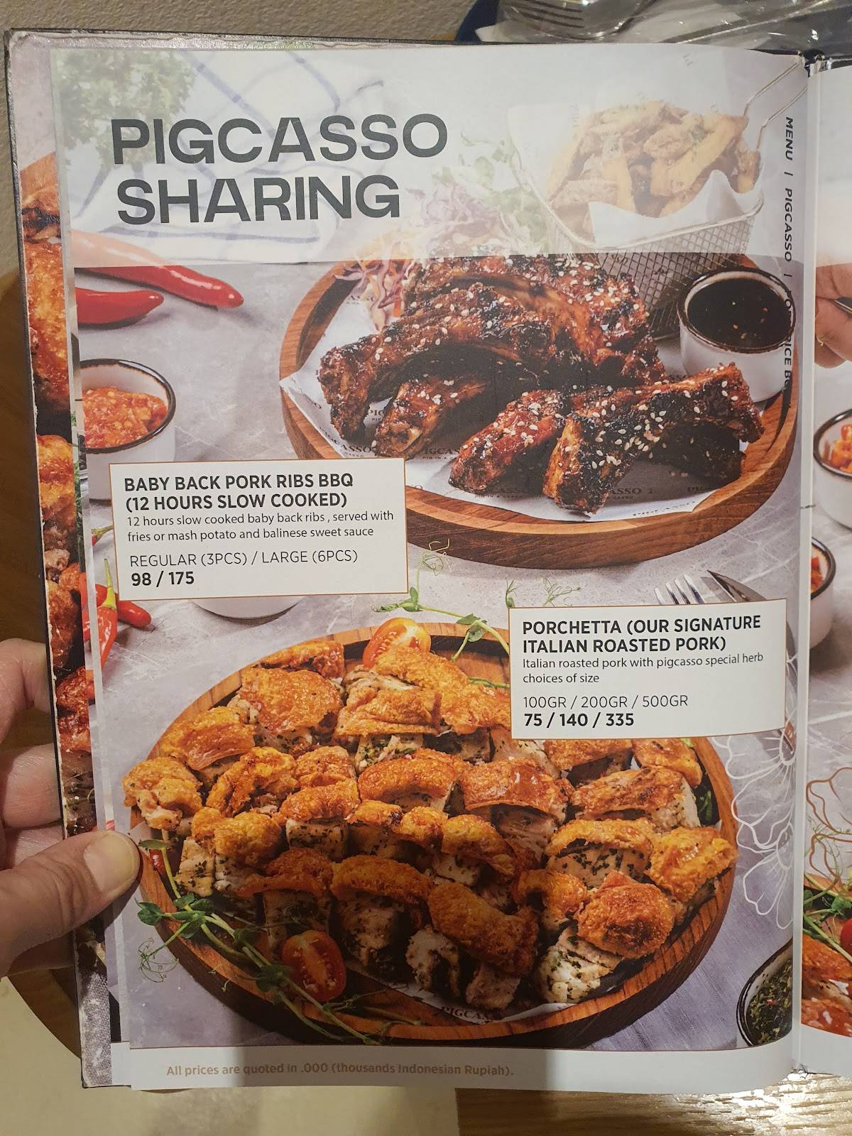 Menu at Pigcasso Puri Kembangan restaurant, West Jakarta