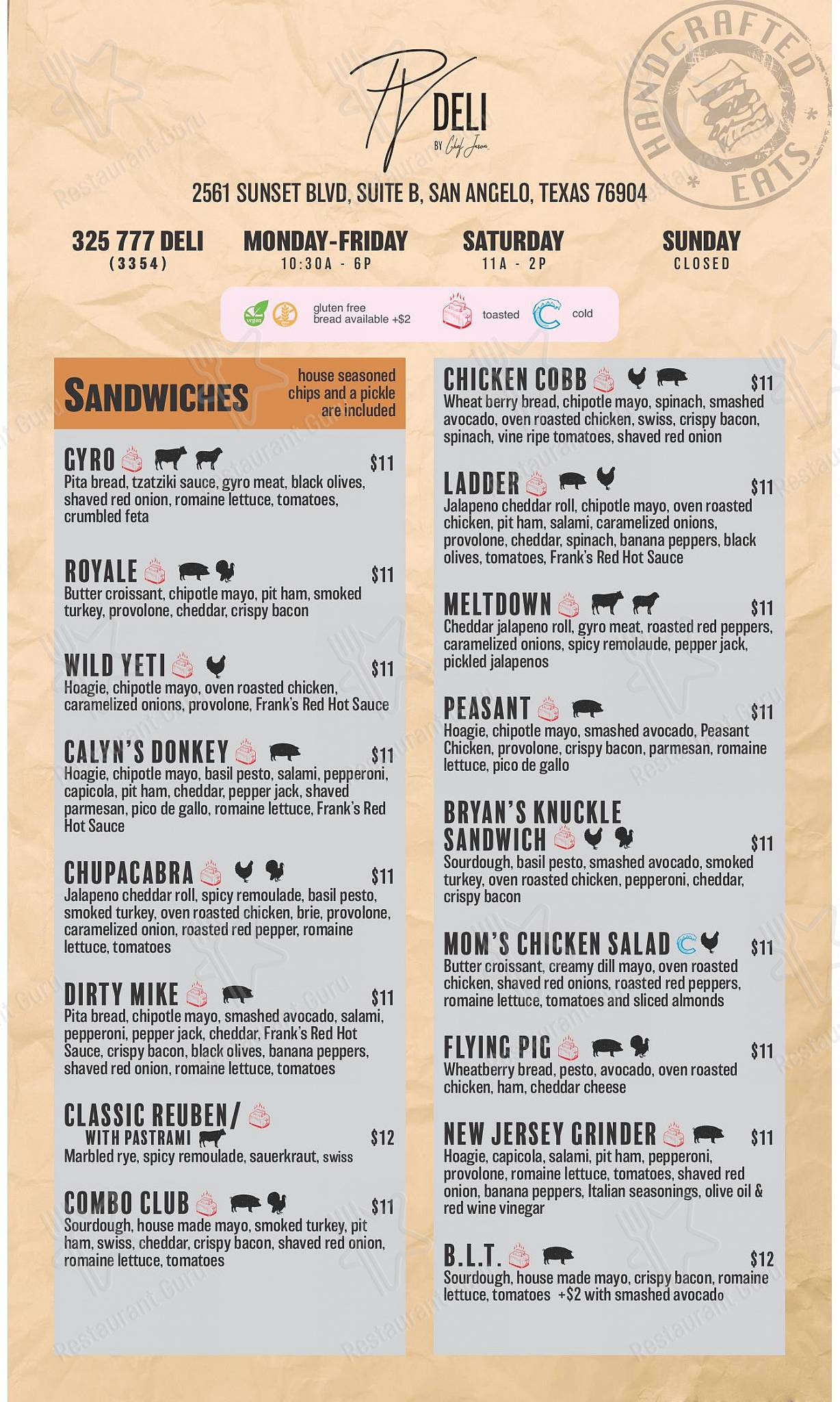 Menu at PV Deli by Chef Jason restaurant, San Angelo