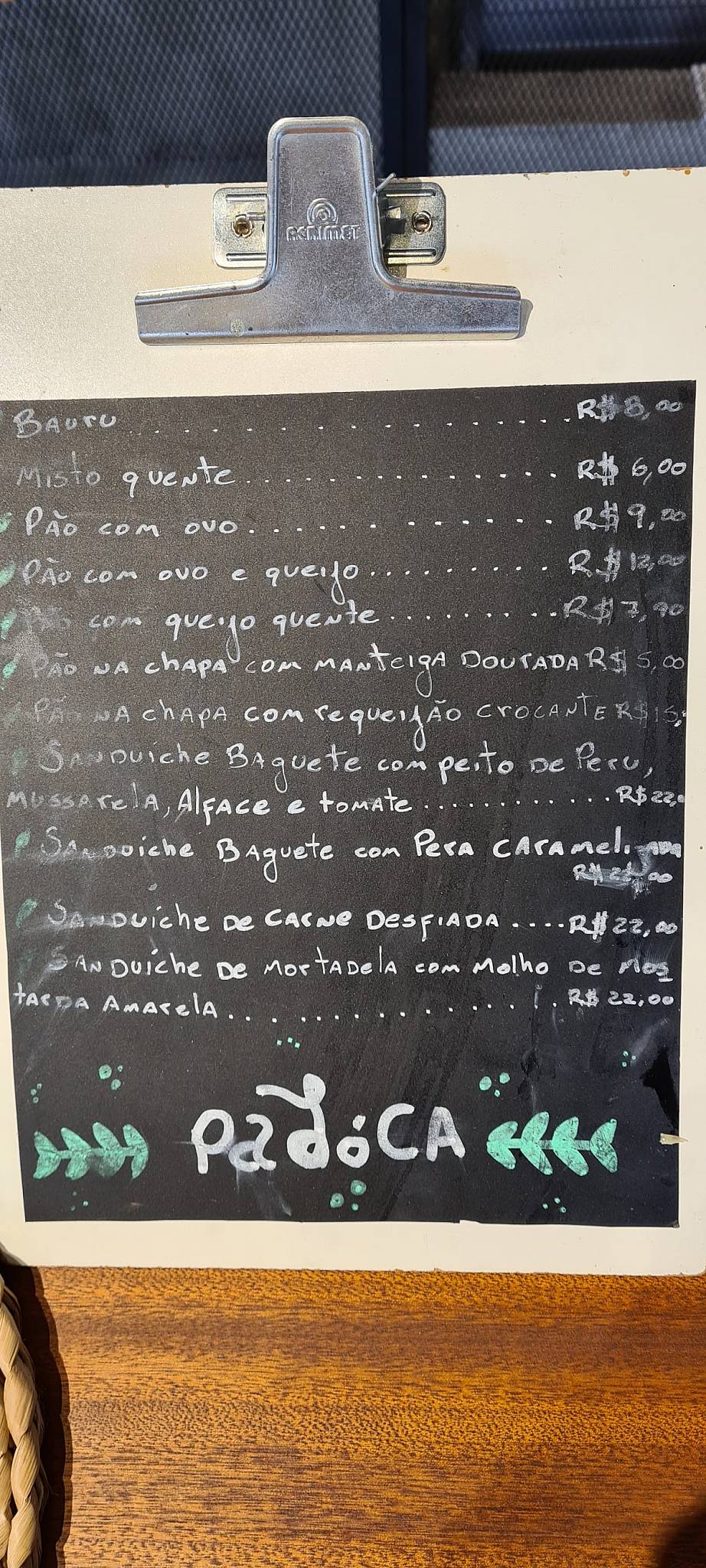 Menu at Padoca, Brasília, SHIN CA 7