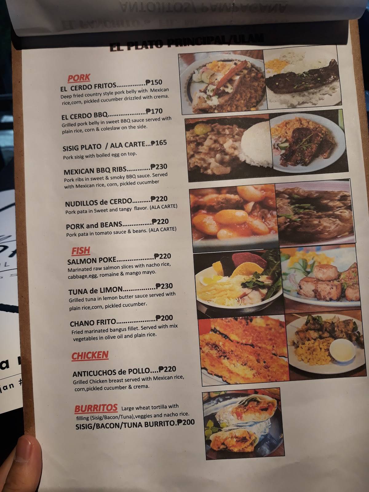 Menu at El Panchito's Fil-Mexicano Resto restaurant, Pagsanjan