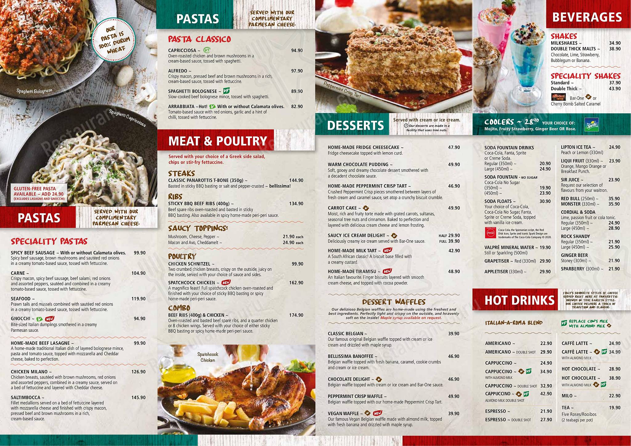 Menu at Panarottis The Grove restaurant, Pretoria, Shop 95