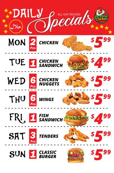 Menu at Paradise Chicken restaurant, Mississauga, Tenth Line W Unit 4