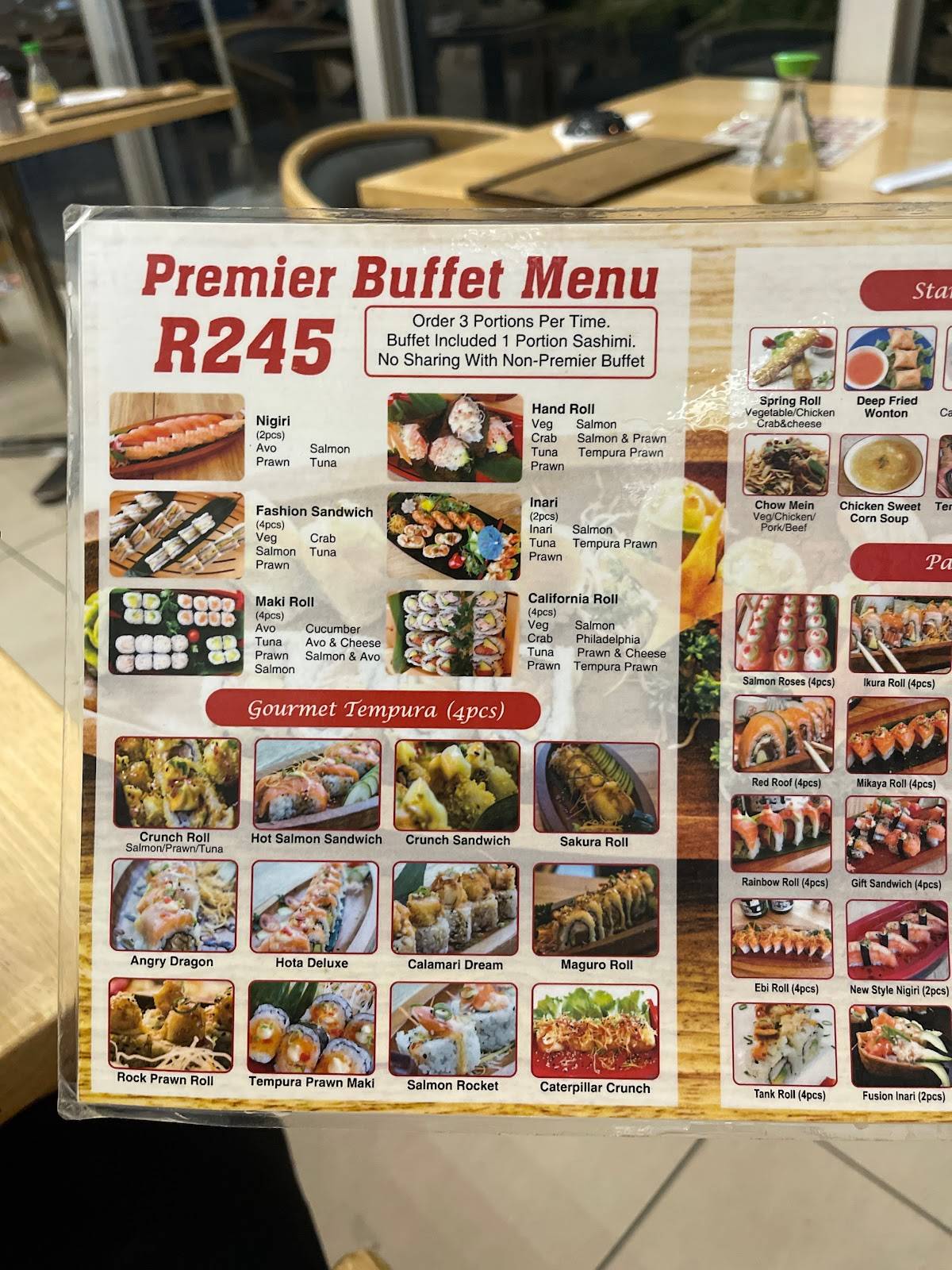 Menu at Parafish Sushi Durbanville restaurant, Cape Town