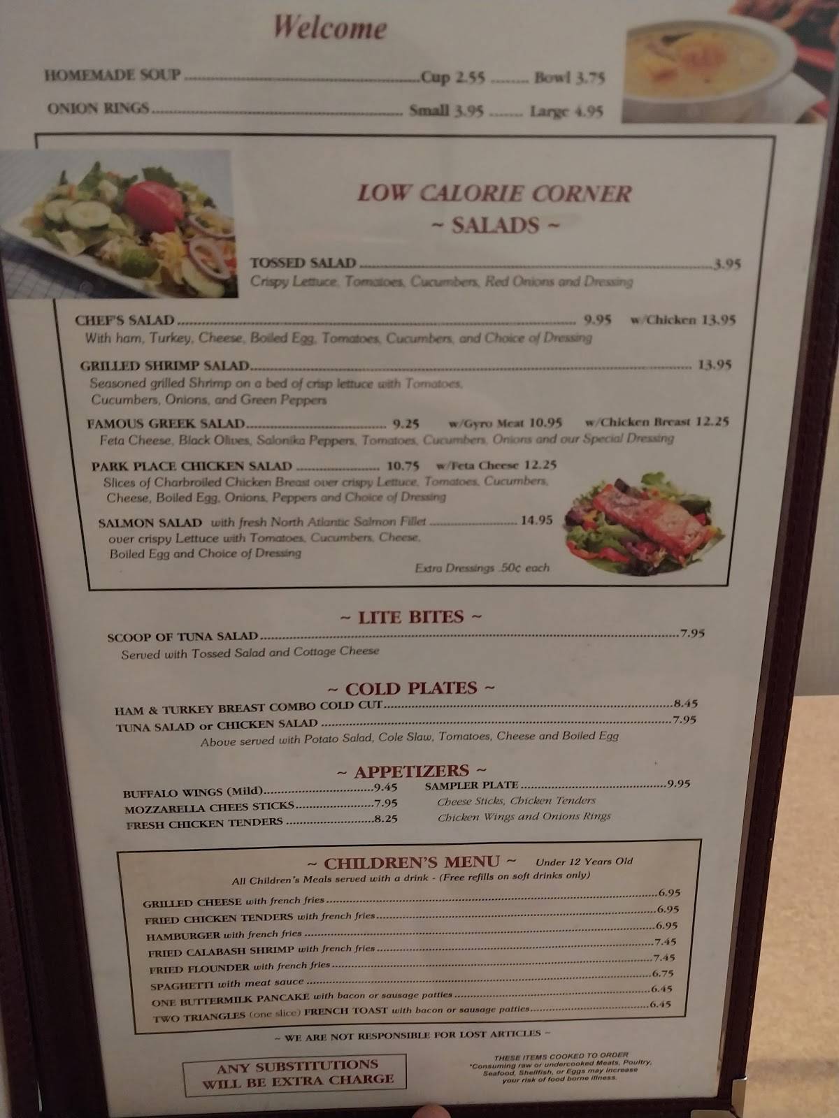 Menu at Park Place Restaurant, Charlotte