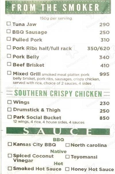 Menu at The Park Social restaurant, Cebu City, Cebu I.T. Park