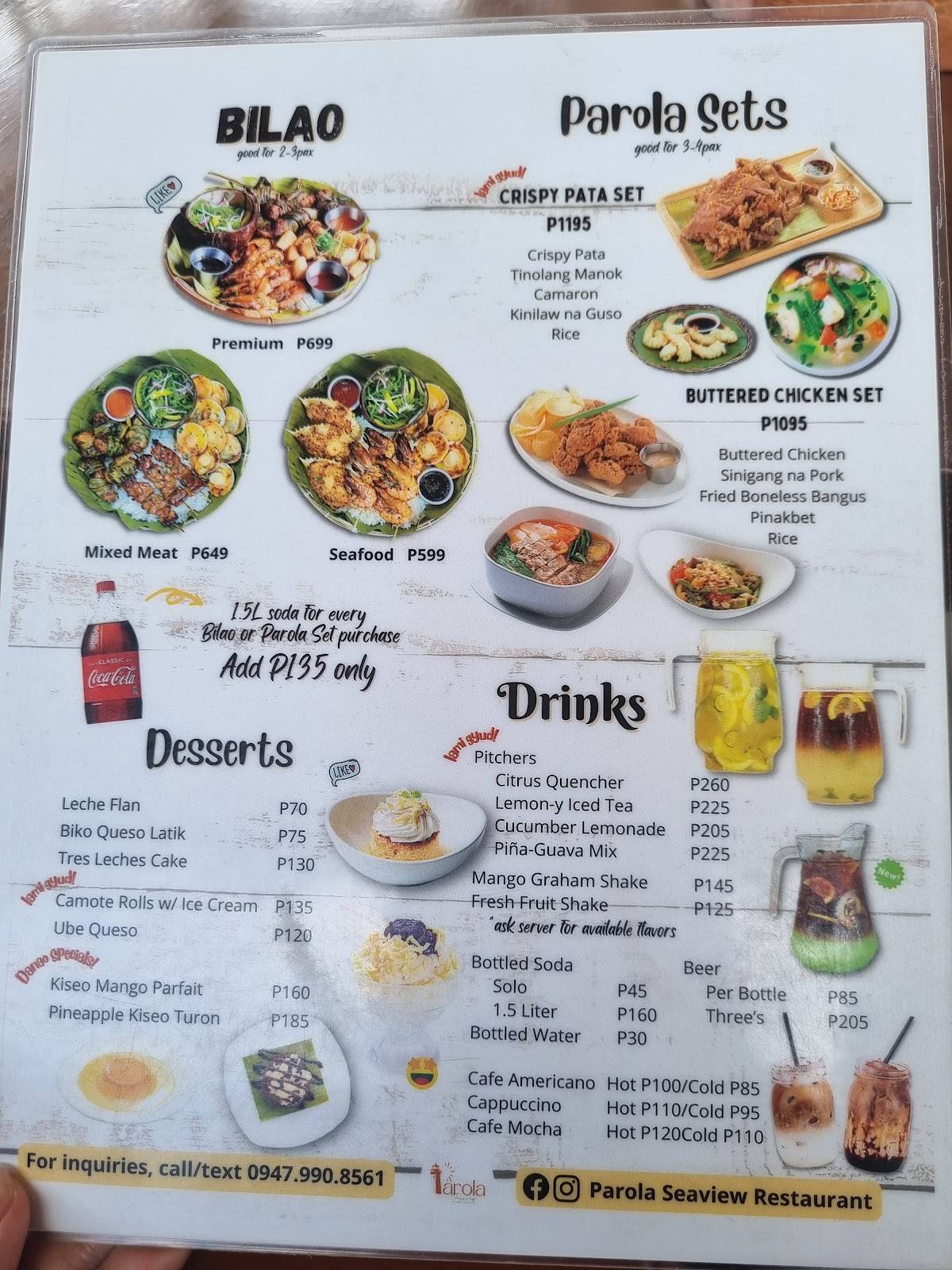 Menu at Parola Seaview Restaurant - Danao, Danao City