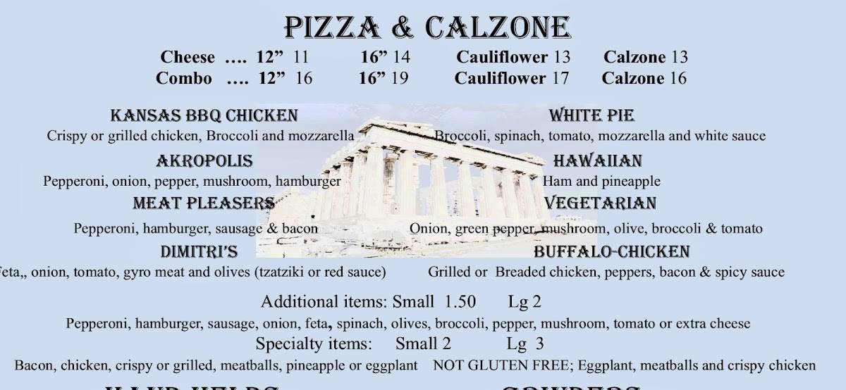 Menu at Parthenon Restaurant, South Hadley