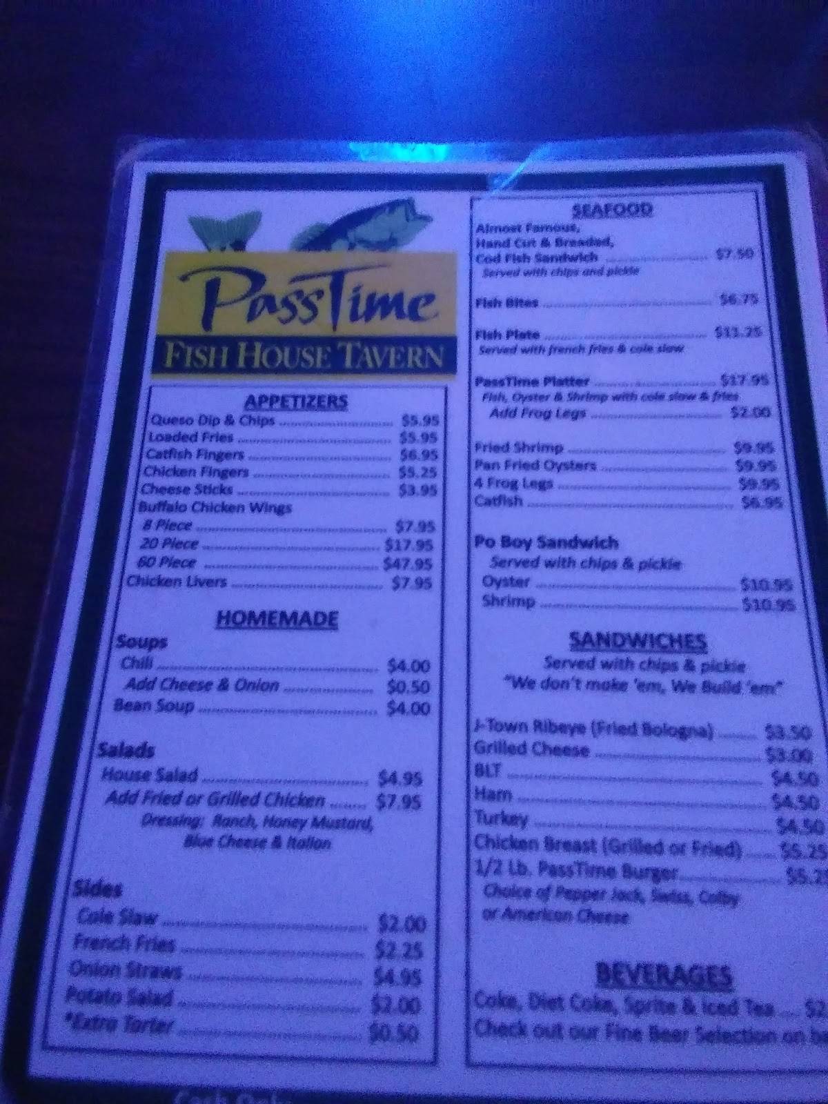 Menu at Passtime Fish House restaurant, Louisville