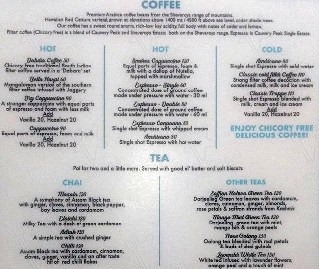Menu at Patina - Indian Diner, Chennai
