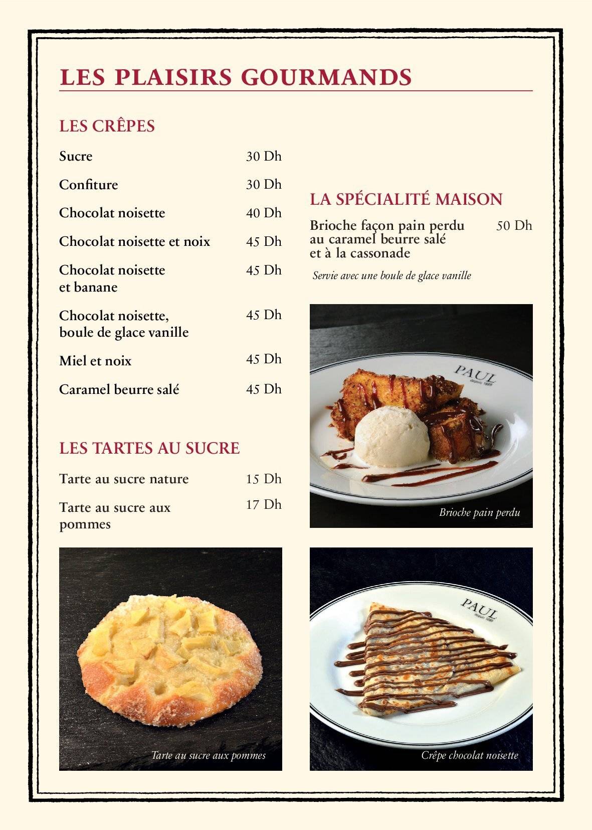 Menu au PAUL Agdal Rabat café, Rabat, شارع ابن حنبل، الرباط