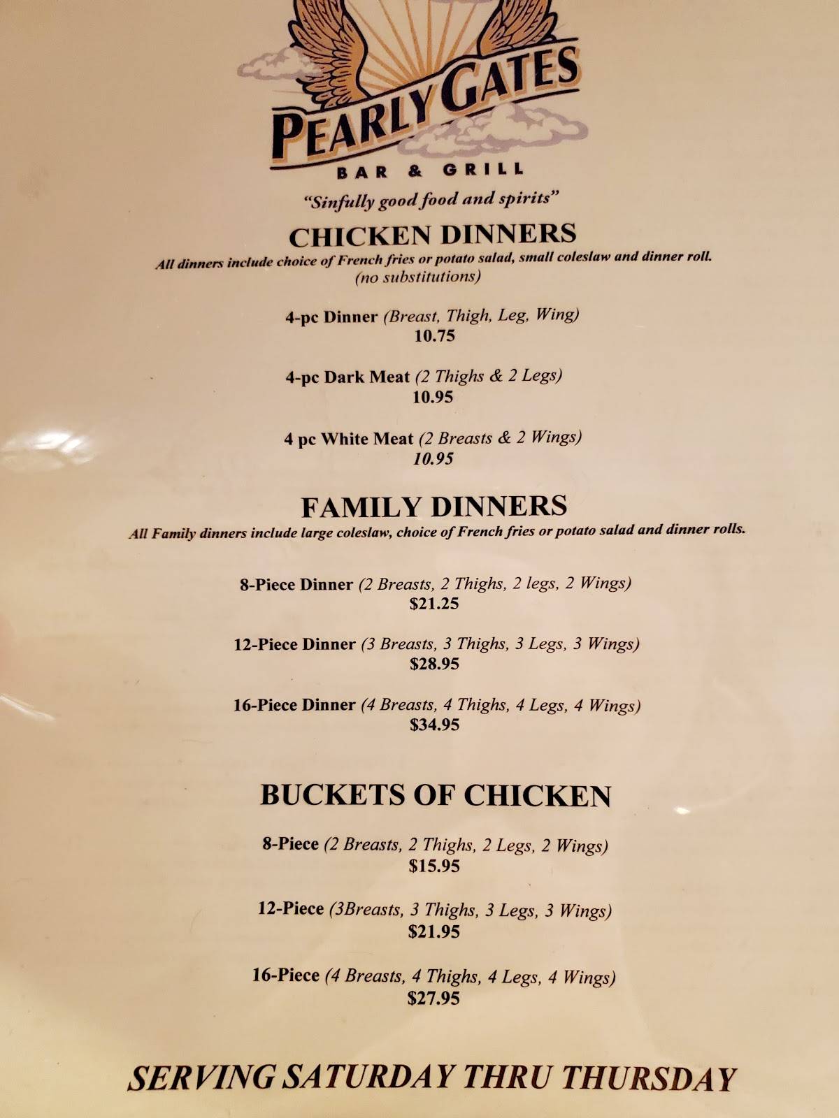 Menu at Pearly Gates Bar & Grill, Green Bay