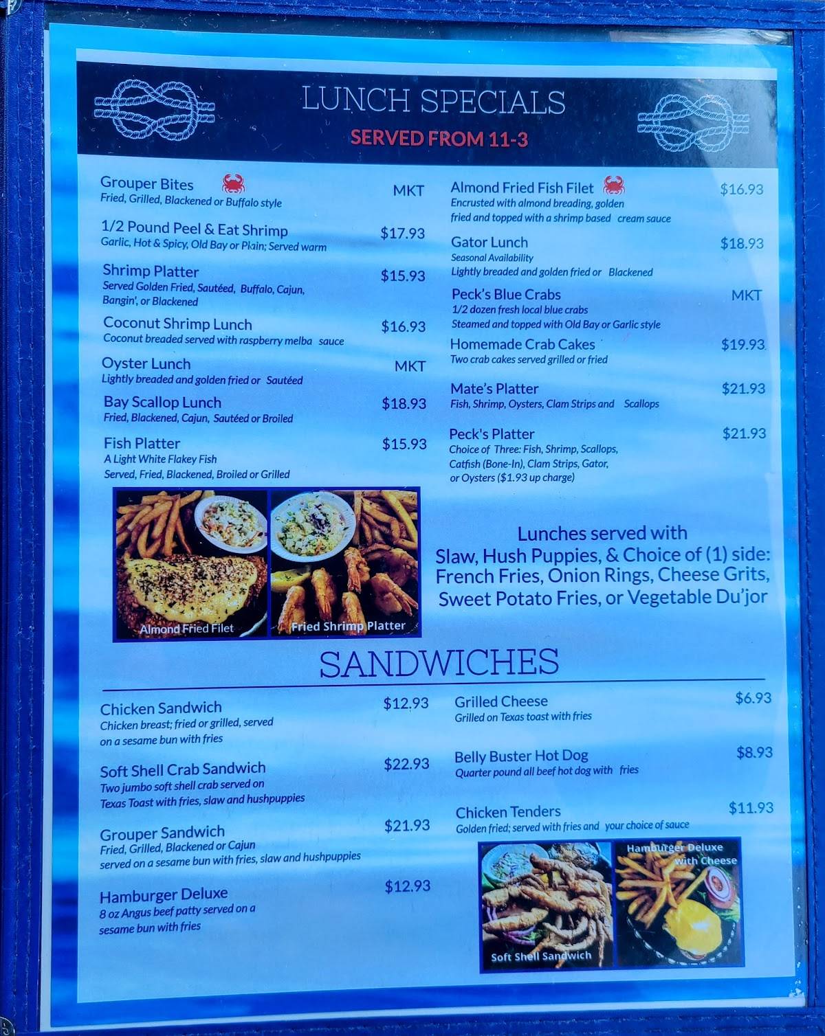 Menu at Peck's Old Port Cove restaurant, Crystal River
