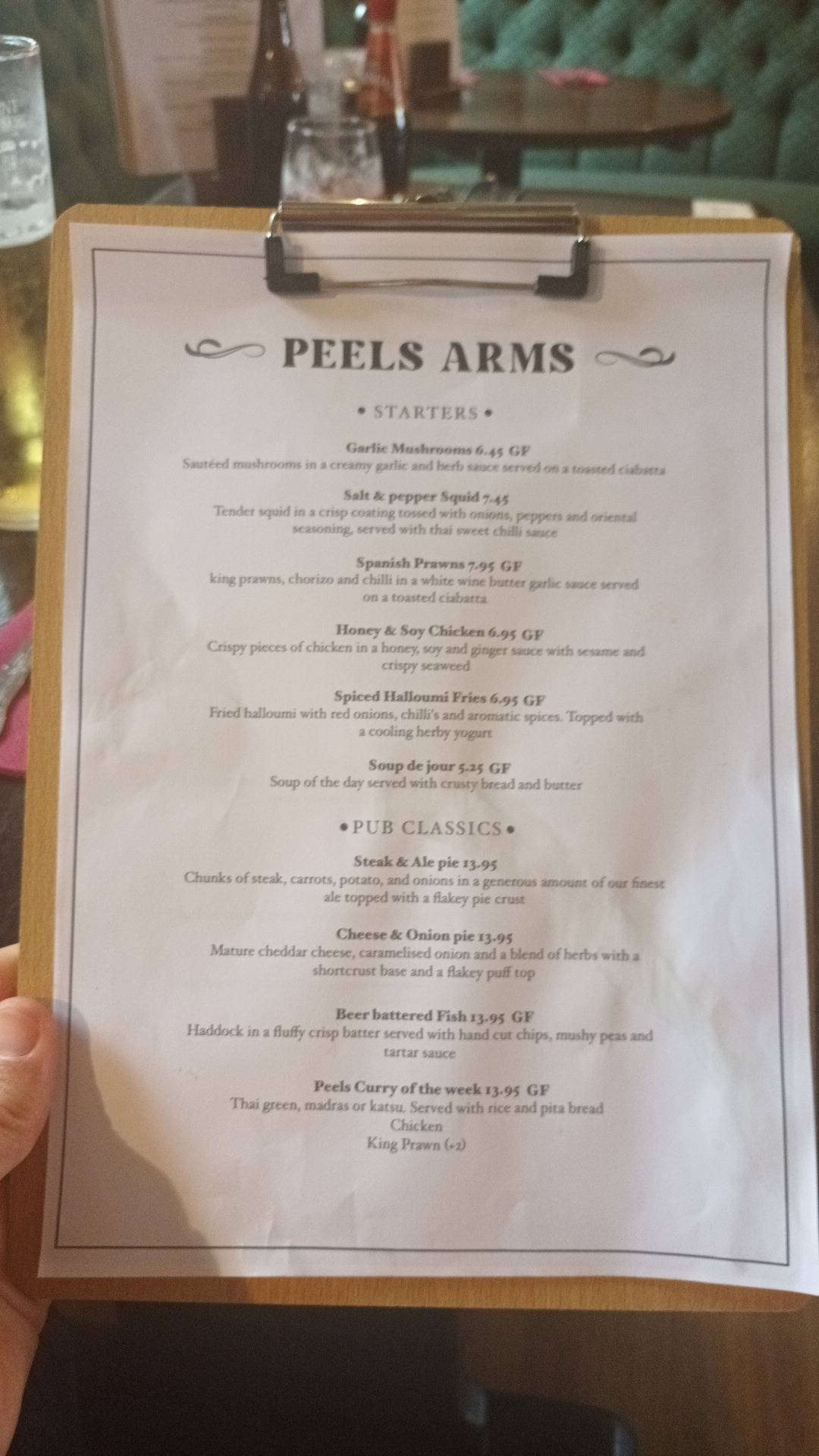 Menu at Peels Arms Hotel pub & bar, Glossop