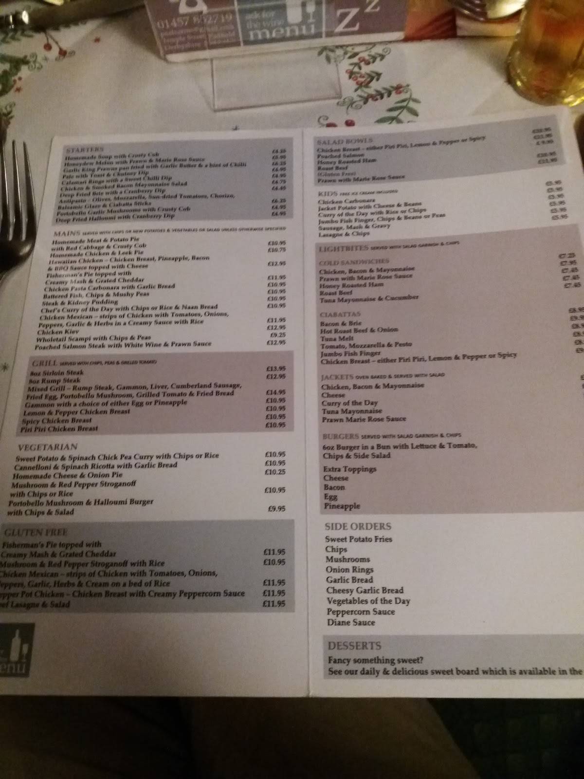 Menu at Peels Arms Hotel pub & bar, Glossop