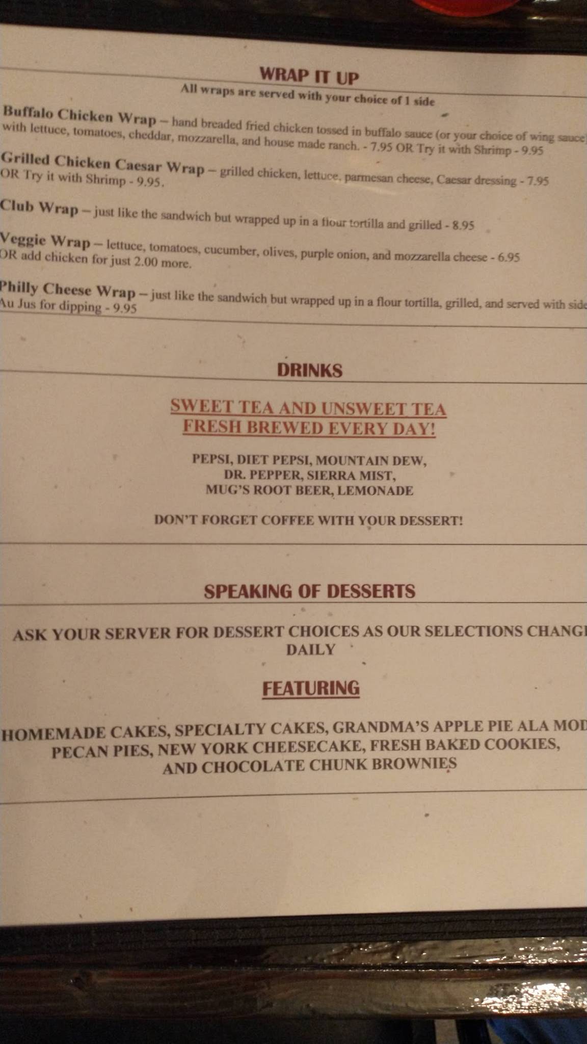 Menu at Sweet Magnolia's Restaurant, Pelion