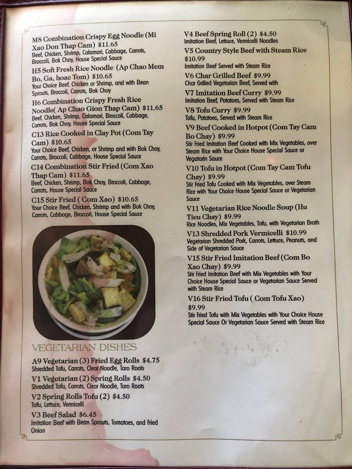 Menu at Pho A Dong Restaurant, Las Cruces