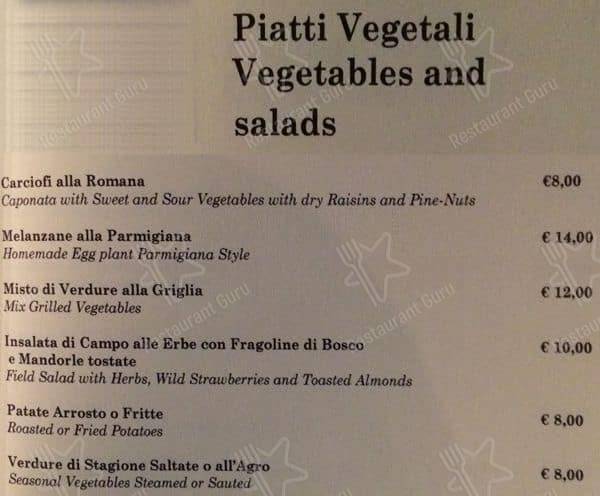 Menu da Pierluigi ristorante, Roma