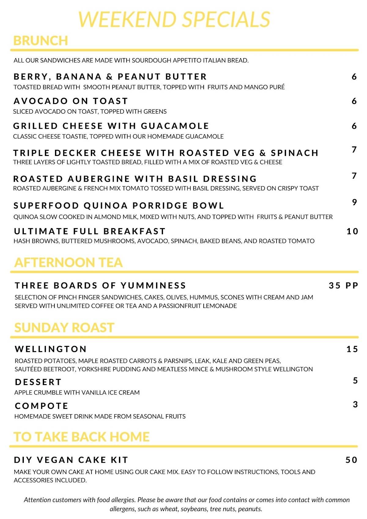 Menu at Pinch Cafe, London
