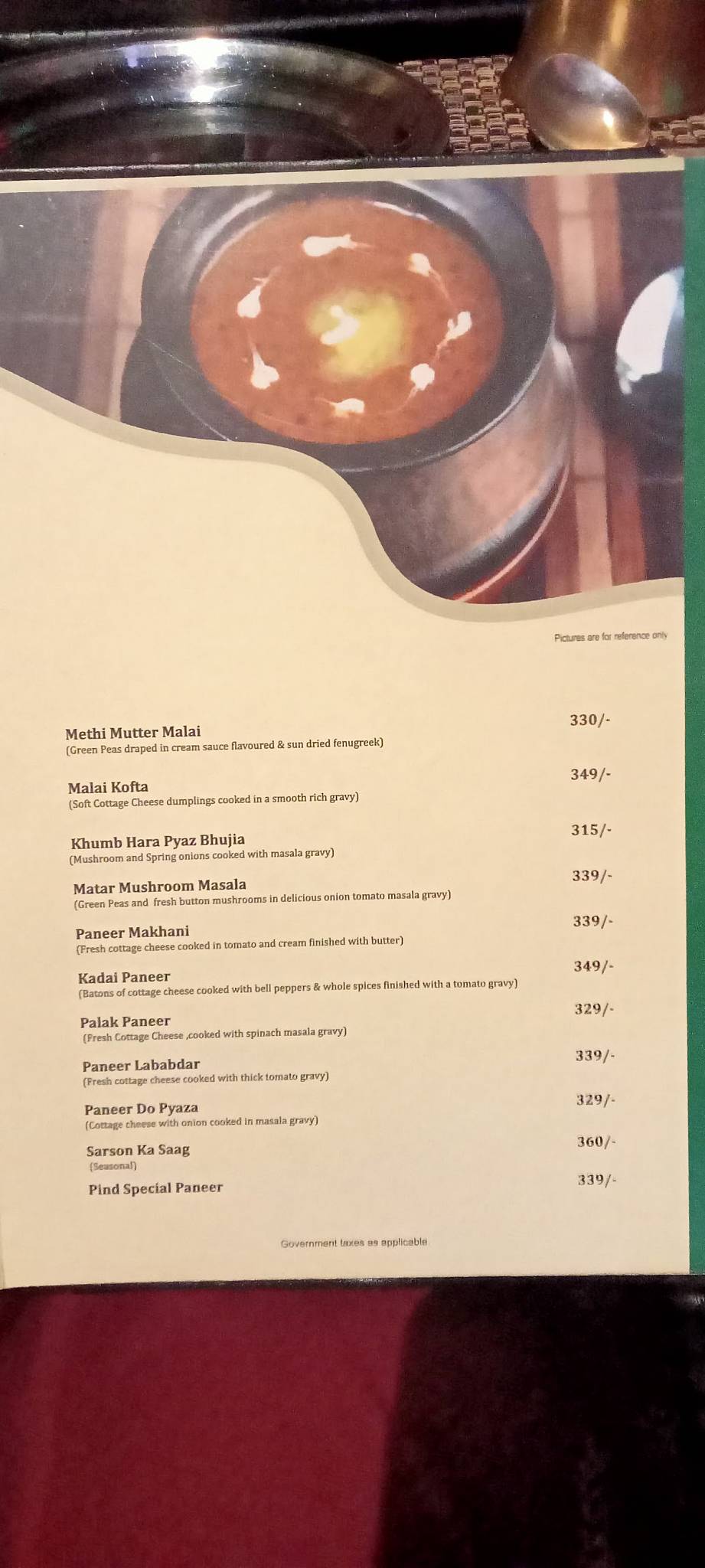 Menu at Pind Balluchi, Gorakhpur