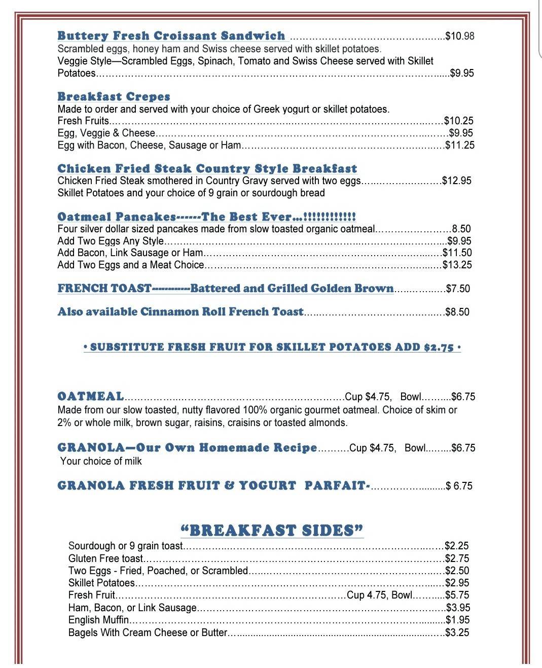 Menu at Heart & Soul Cafe, Pinedale, 27 E Pine St