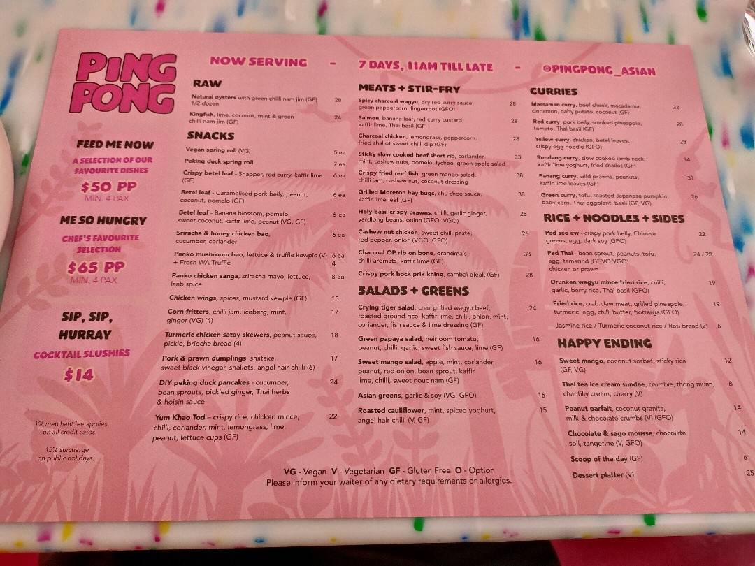 Menu at Ping Pong restaurant, Newstead