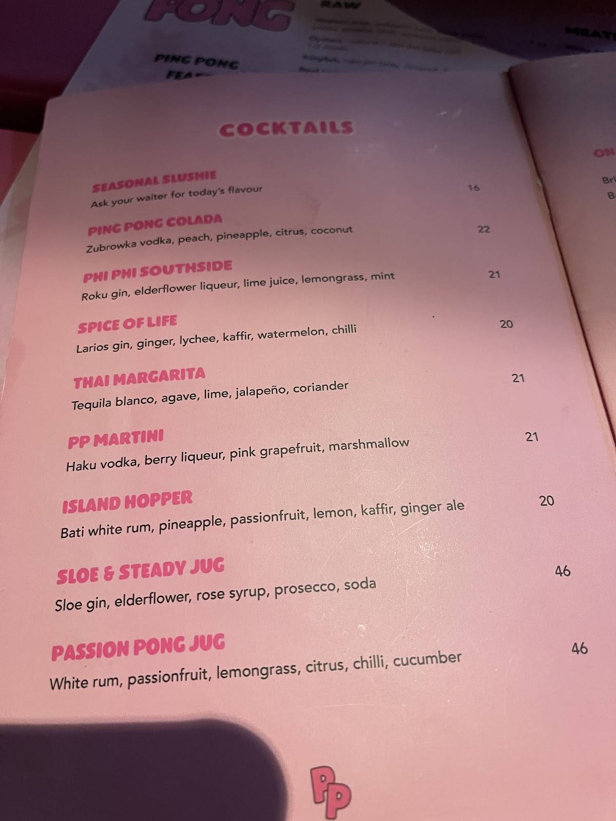 Menu at Ping Pong restaurant, Newstead