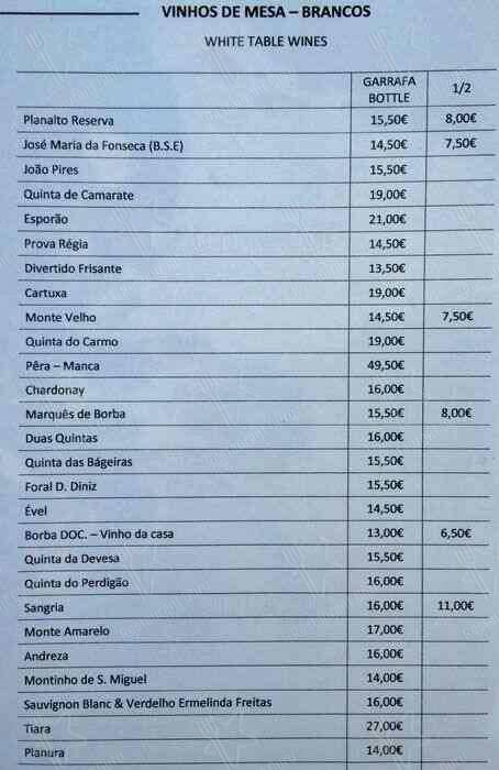 Menu at Pinóquio restaurant, Lisbon, Praça dos Restauradores 79 80