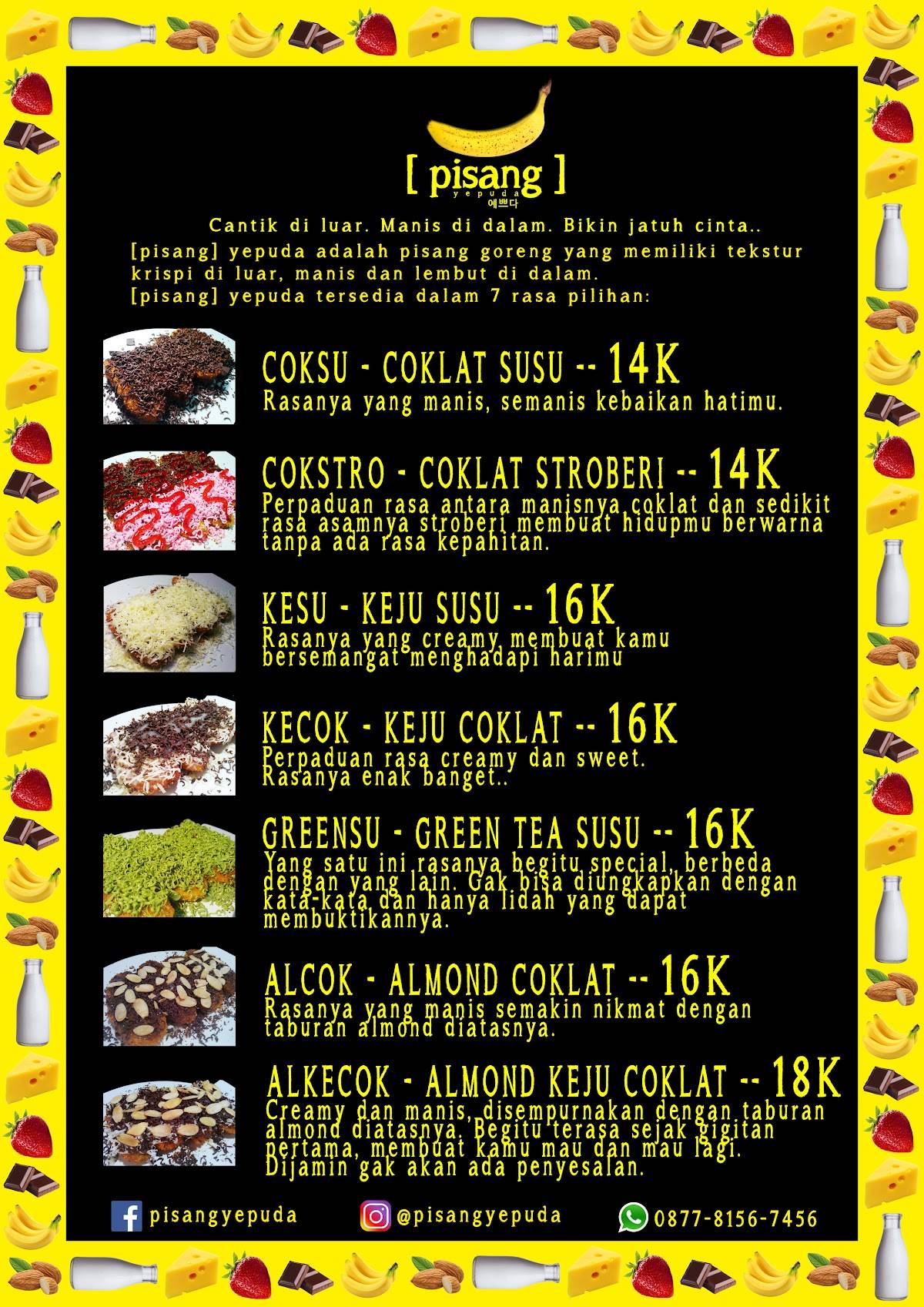 Menu at Pisang Yepuda restaurant, Kelapa Dua