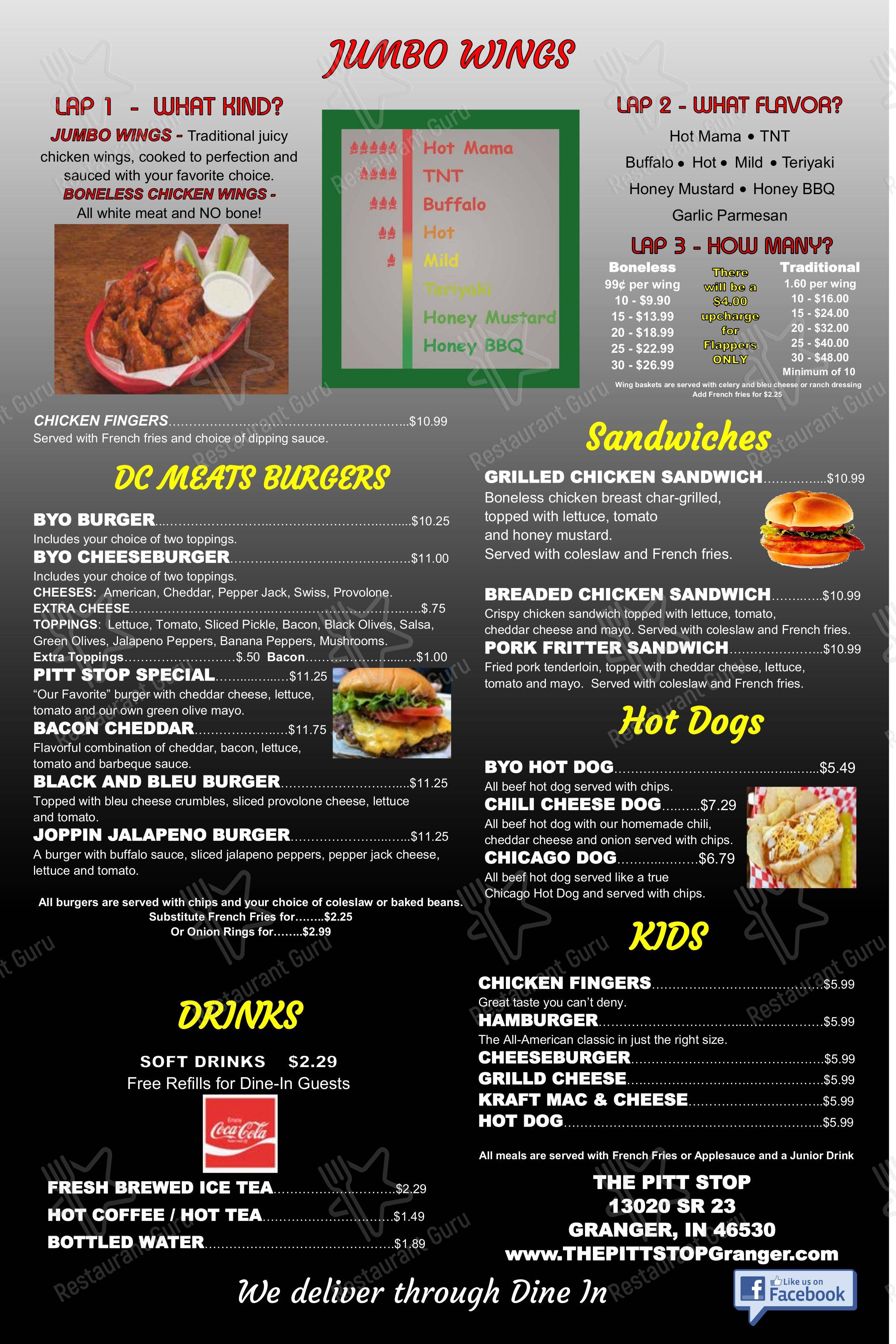 Menu at Pitt Stop Sports Bar & Grill, Granger