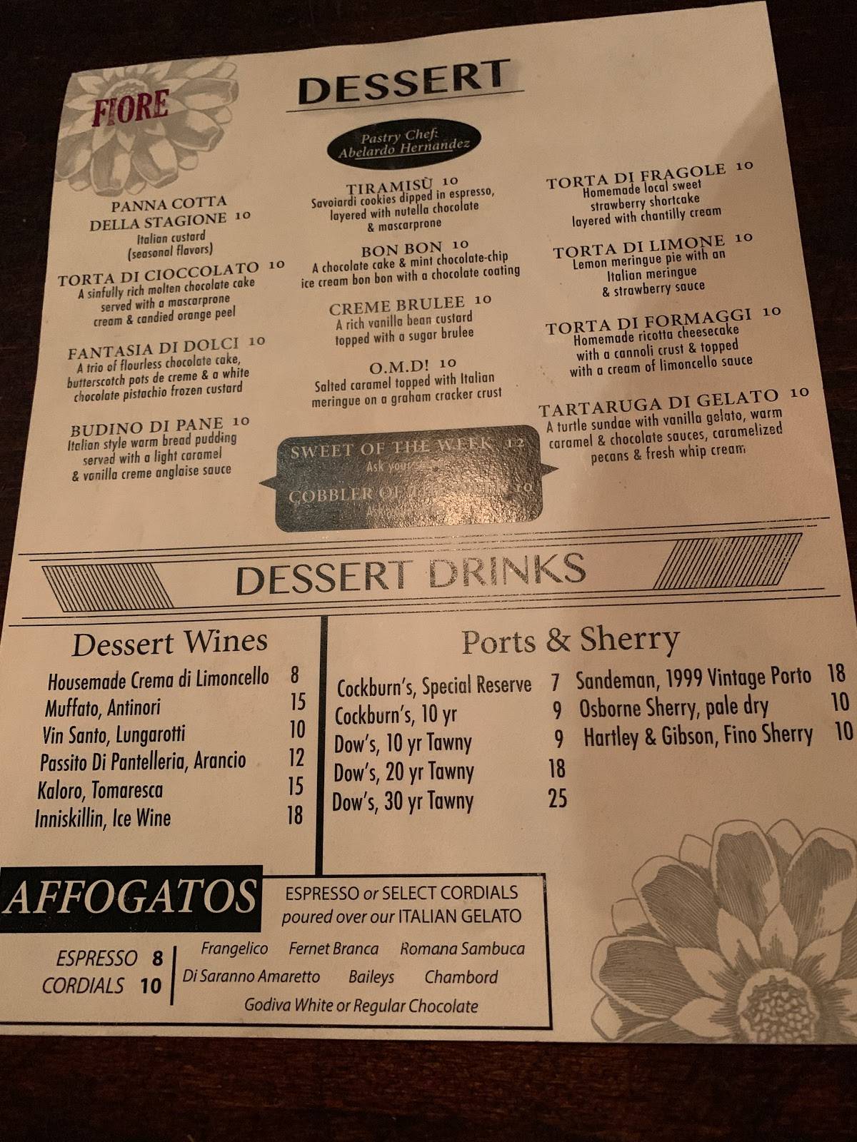 Menu at Cafe Fiore, Ventura