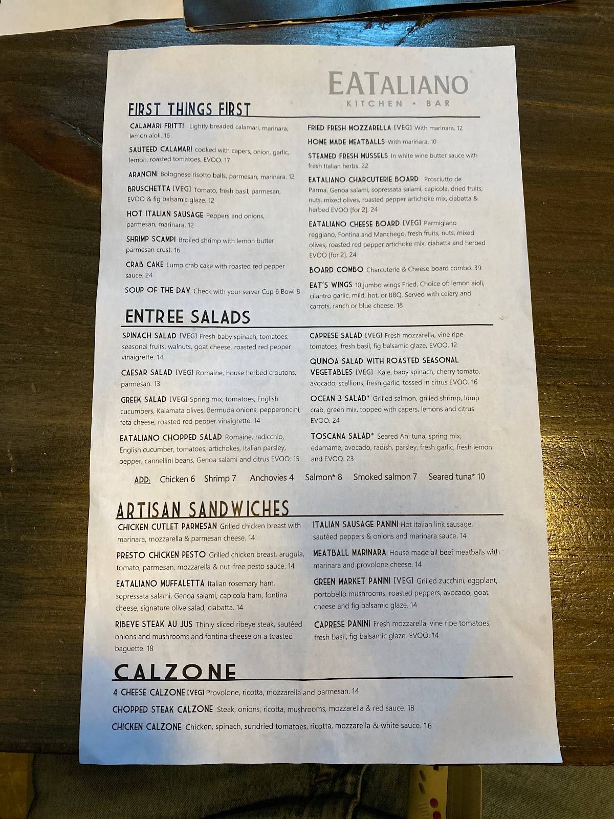 Menu at EATaliano Kitchen pizzeria, Atlanta, Briarcliff Rd NE