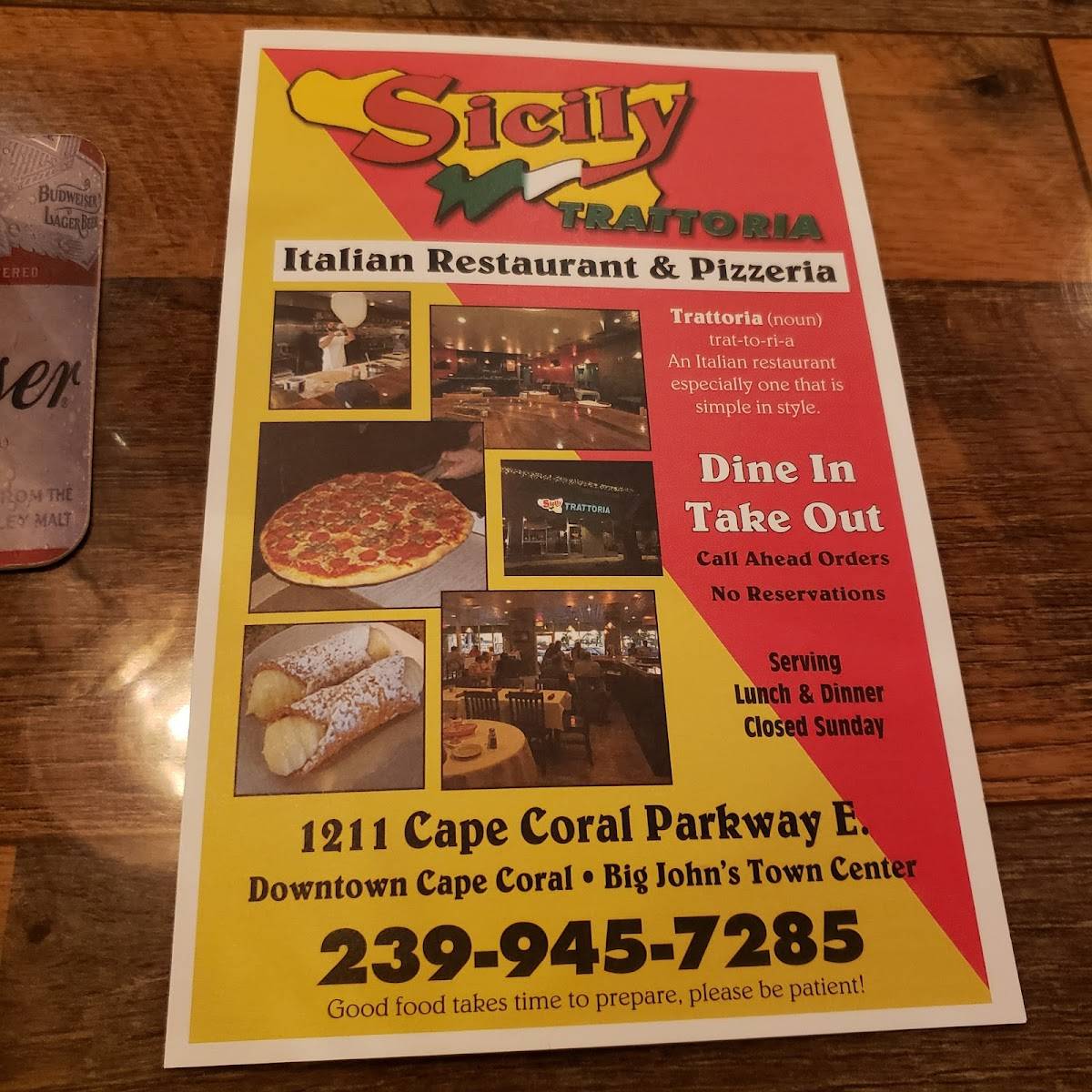 Menu at Sicily Trattoria pizzeria, Cape Coral, Cape Coral Pkwy E