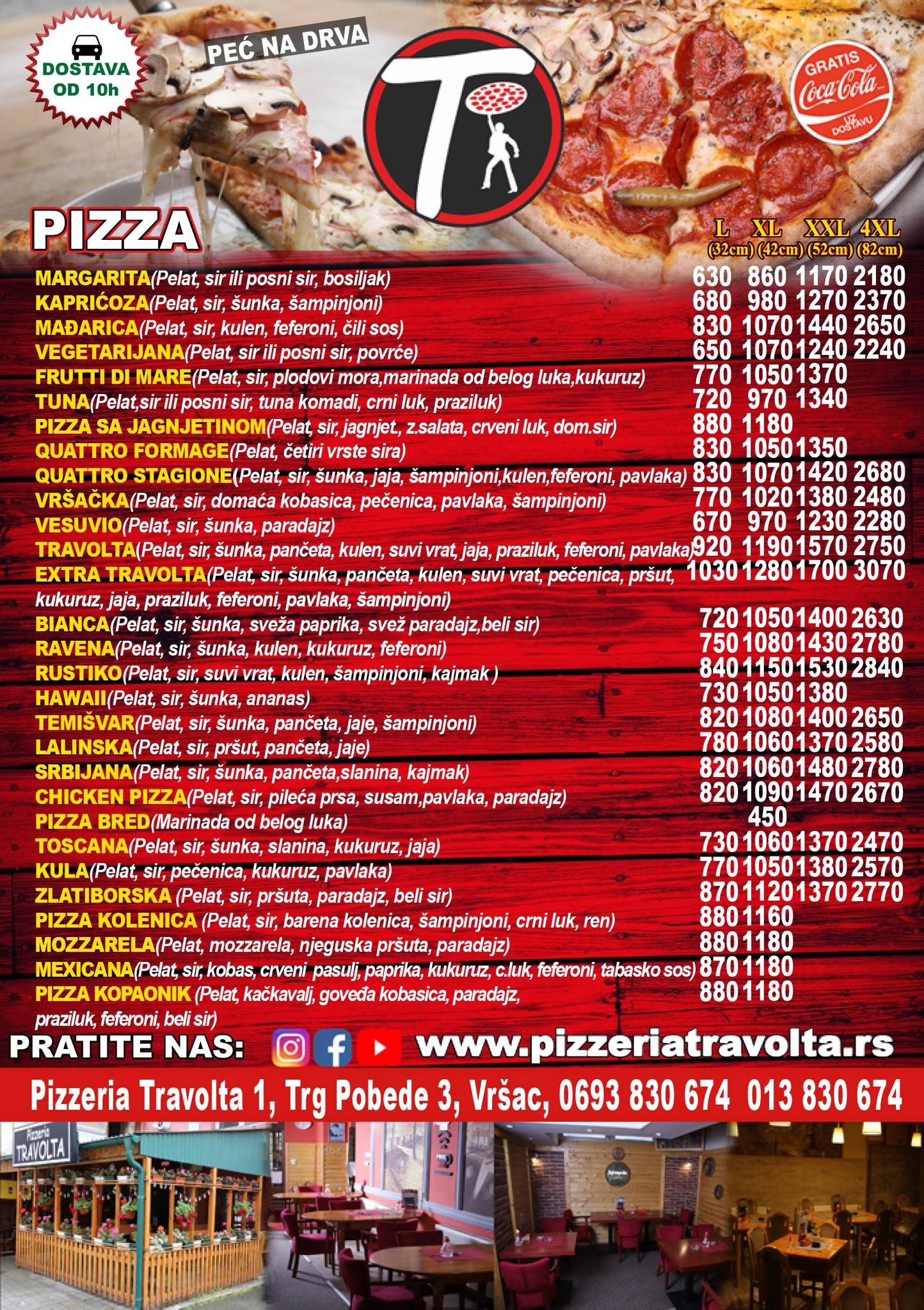 Menu at Pizzeria Travolta 2, Vršac