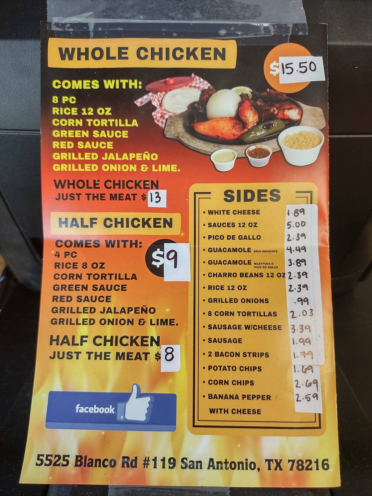 Menu at Pollos Asados Don Jose restaurant, San Antonio, Blanco Rd