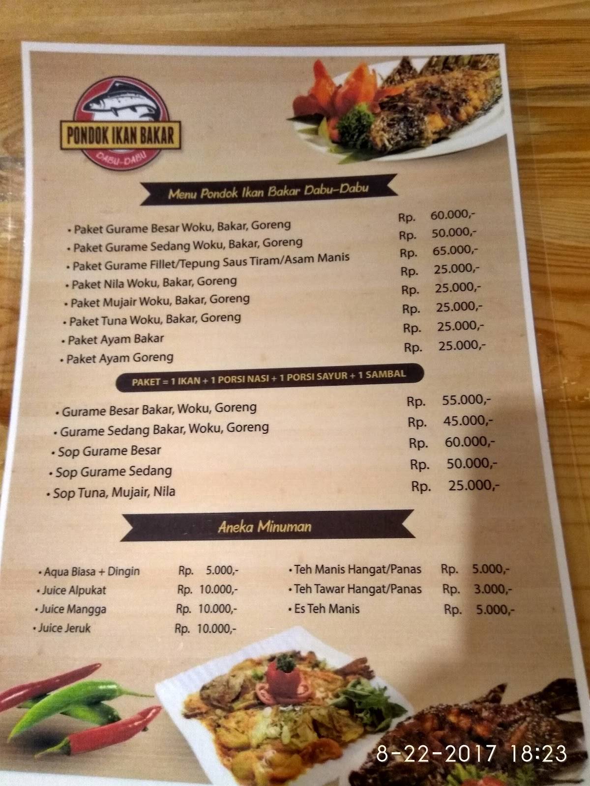 Menu at Pondok Ikan Bakar Dabu - Dabu restaurant, Sukamaju