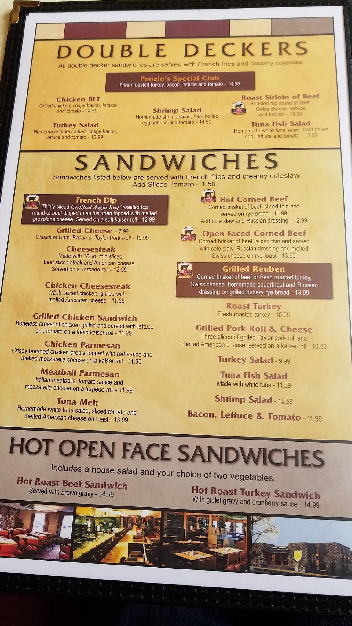 Menu at Ponzio's Diner-Bakery-Bar, Cherry Hill