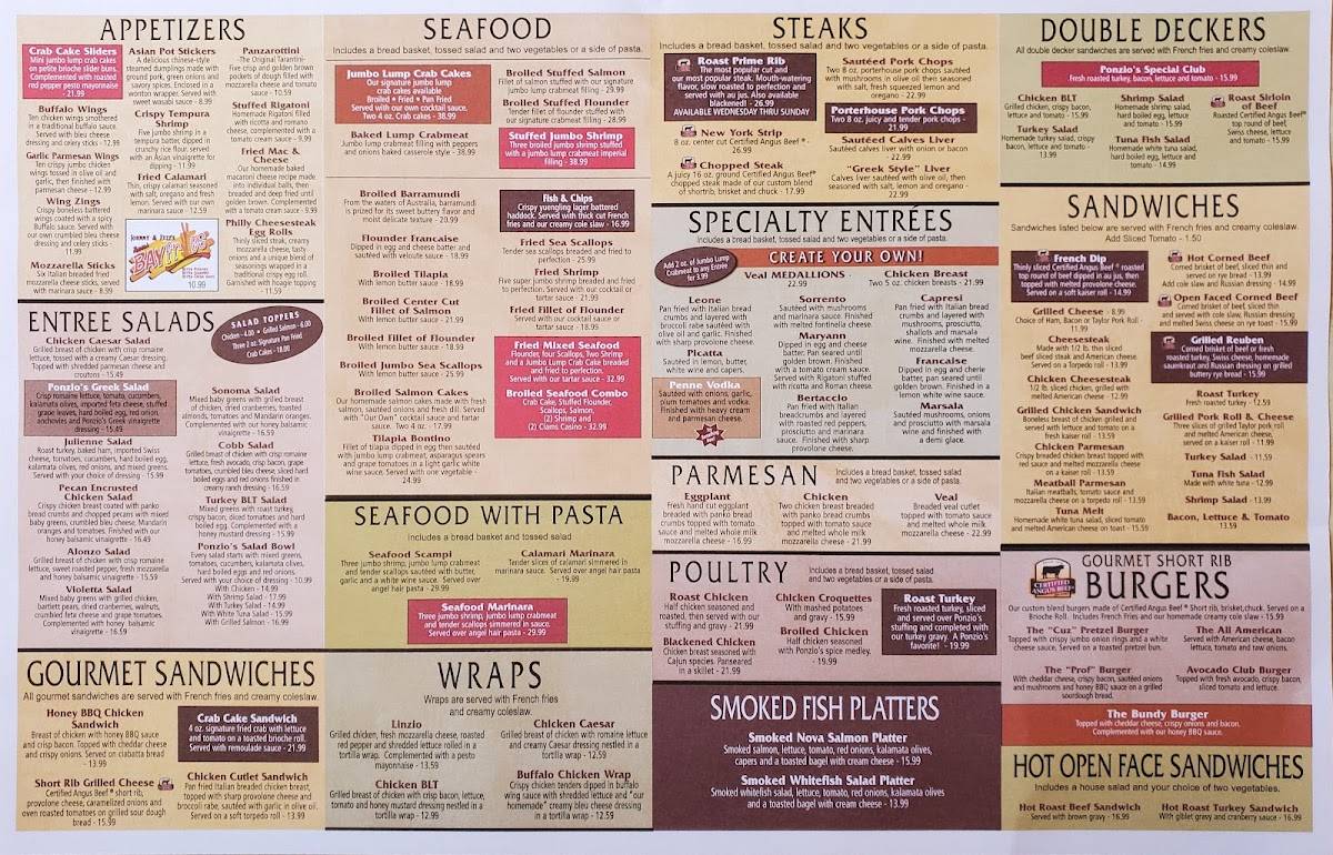 Menu at Ponzio's Diner-Bakery-Bar, Cherry Hill