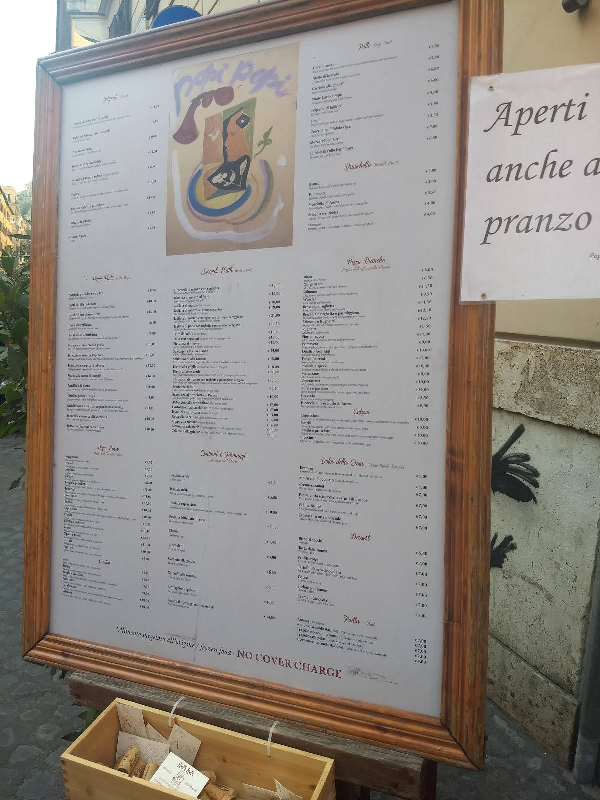 Menu da Popi Popi pizzeria, Roma, Via delle Fratte di Trastevere